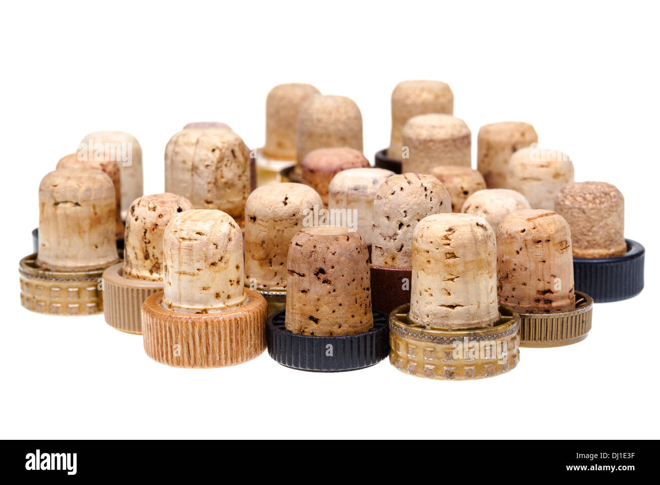 used corks from alcoholic spirits isolated on white background Stock ...