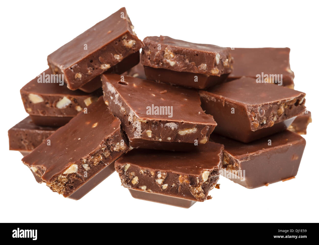 broken milk brown chocolate with biscuit crumbs isolated on white ...