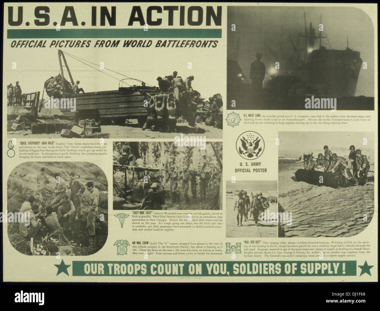 U.S.A. IN ACTION. OUR TROOPS COUNT ON YOU, SOLDIERS OF SUPPLY. 945 ...
