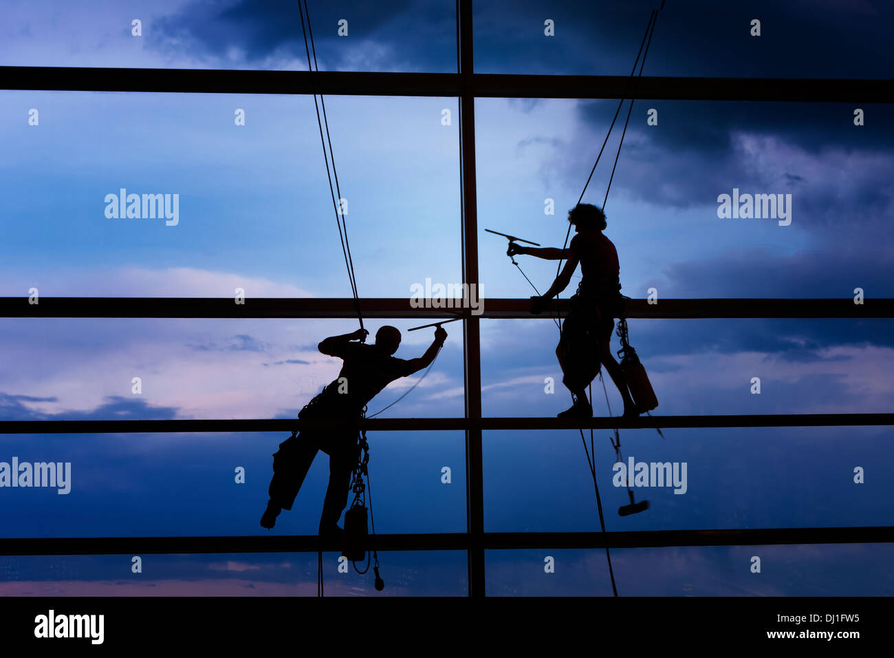 cleaning windows at office building, view from inside to outside Stock ...