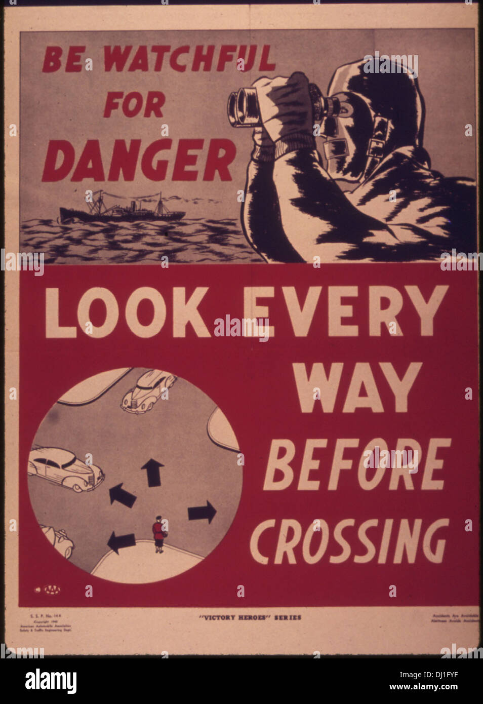 This World War II-era propaganda poster promotes road safety, urging ...