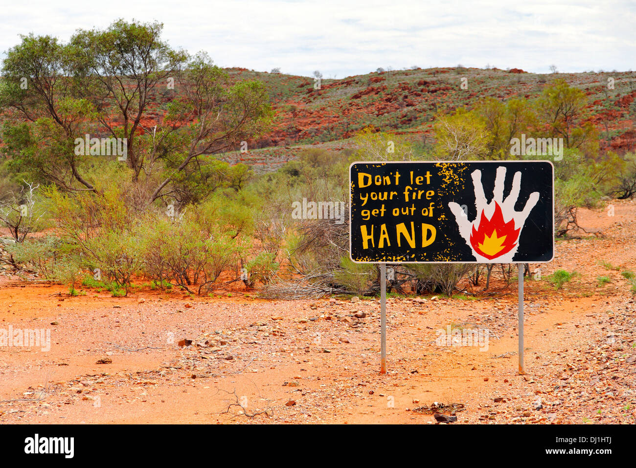 Roadside bush fire warning sign, Pilbara Western Australia Stock Photo ...