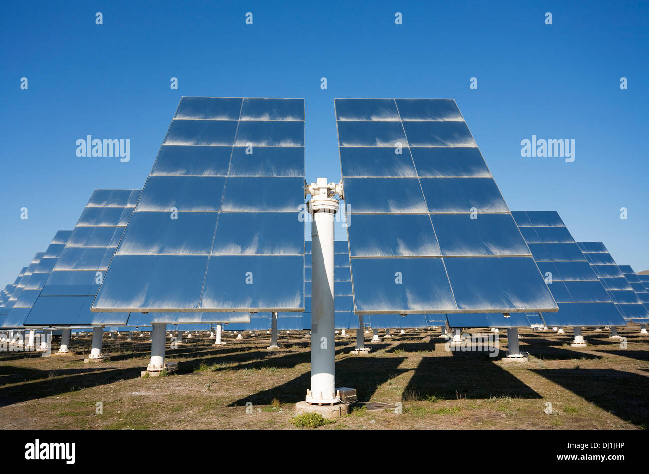 Rows of solar panels, so-called heliostats, generating energy at one of ...
