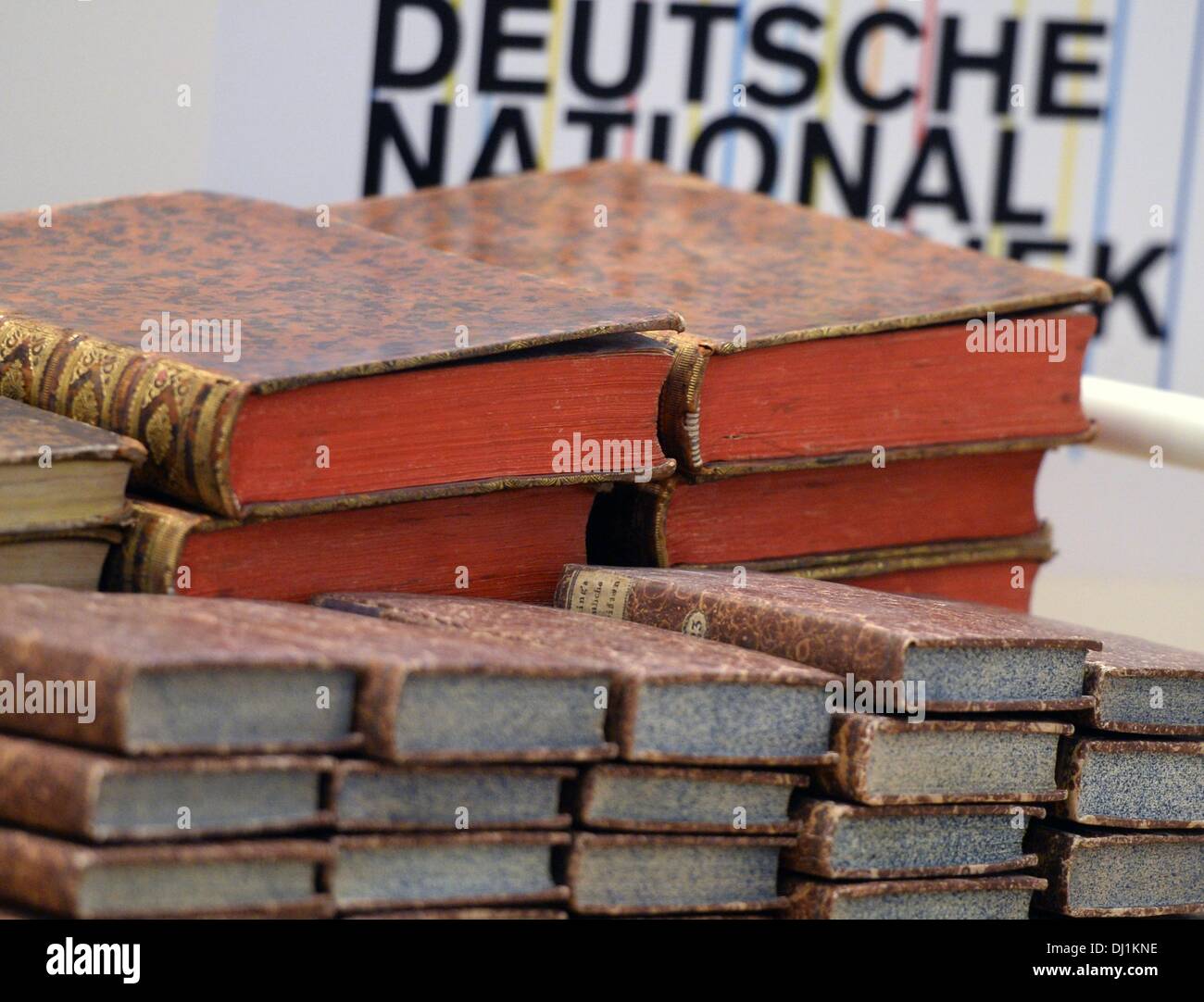 A pile of 125 historic books are on display at the 'Deutschen ...