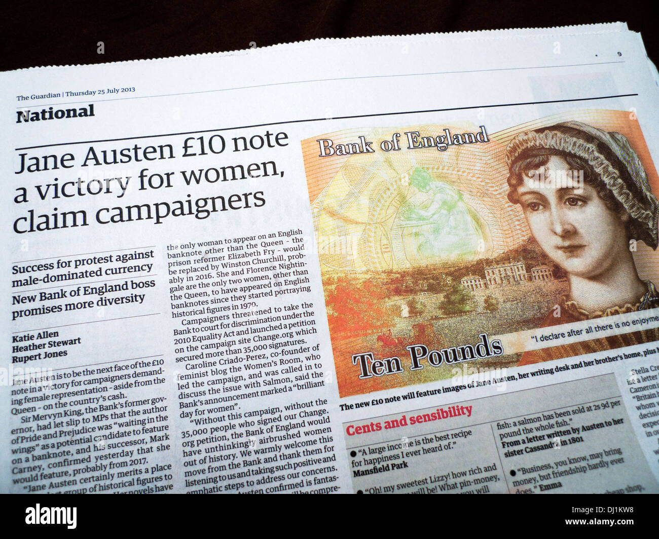 "Jane Austen £10 note a victory for women, claim campaigners" bank ...
