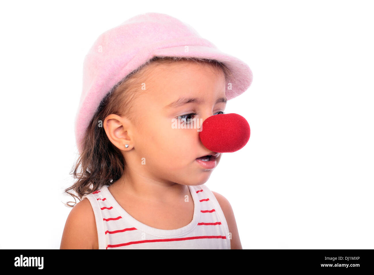 beautiful girl with a clown red nose Stock Photo - Alamy
