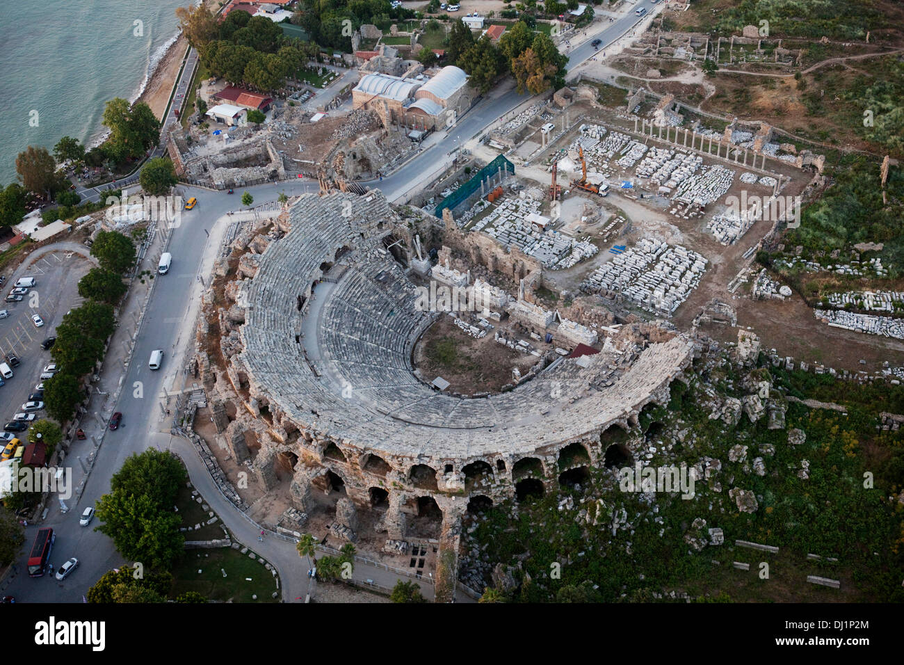 Aerial view of Side ancient amphitheater Antalya Turkey Stock Photo - Alamy