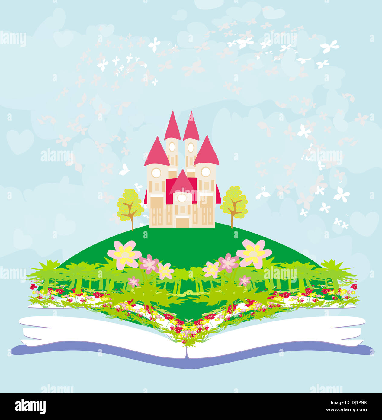 Magic world of tales, fairy castle appearing from the book Stock Photo ...