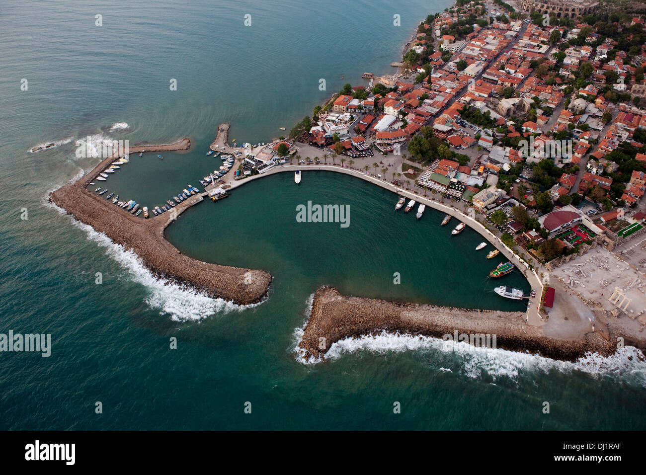 Aerial view of ancient Side Harbor Antalya Turkey Stock Photo - Alamy