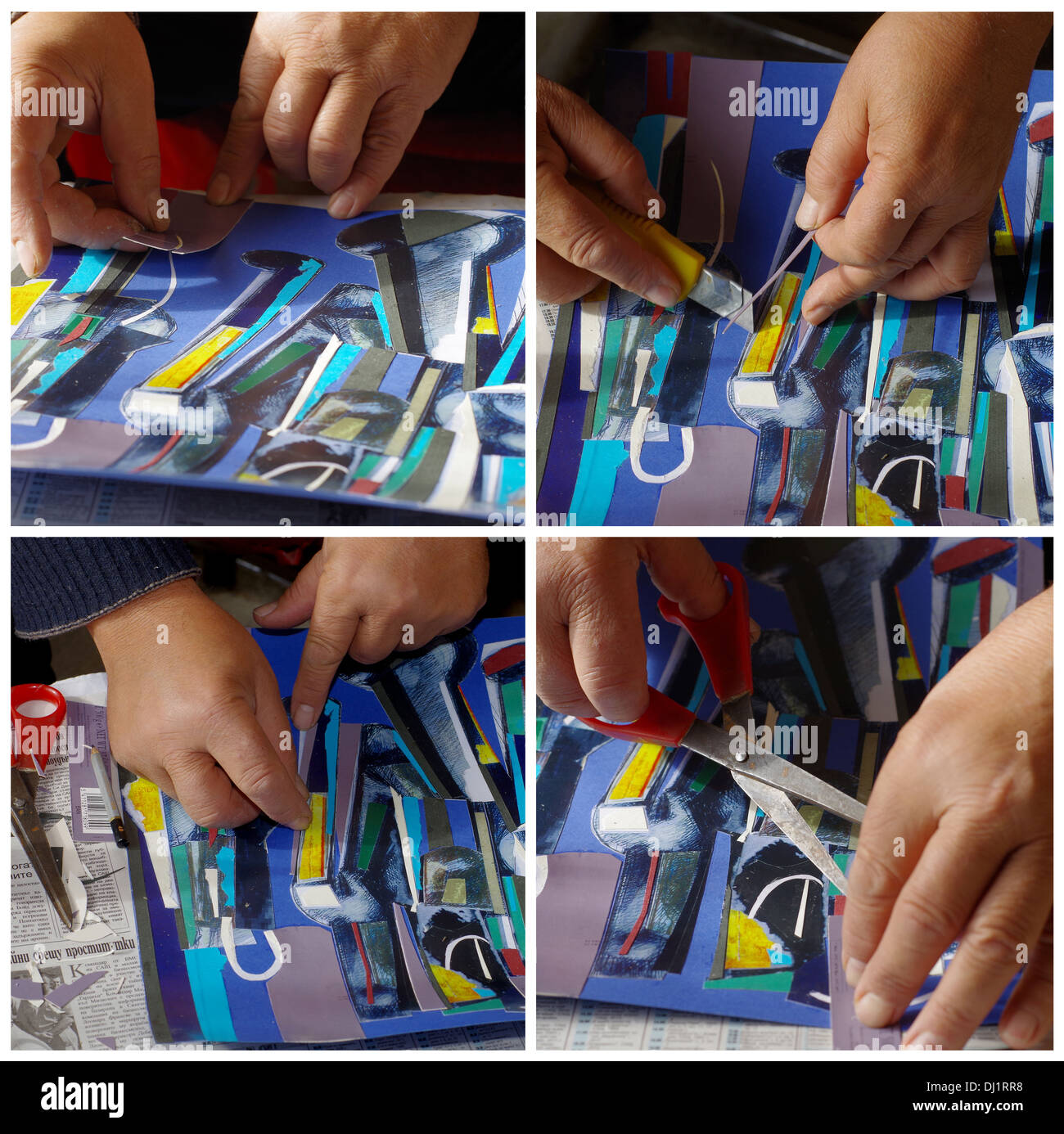 Abstract collage of hands and scissors Stock Photo - Alamy