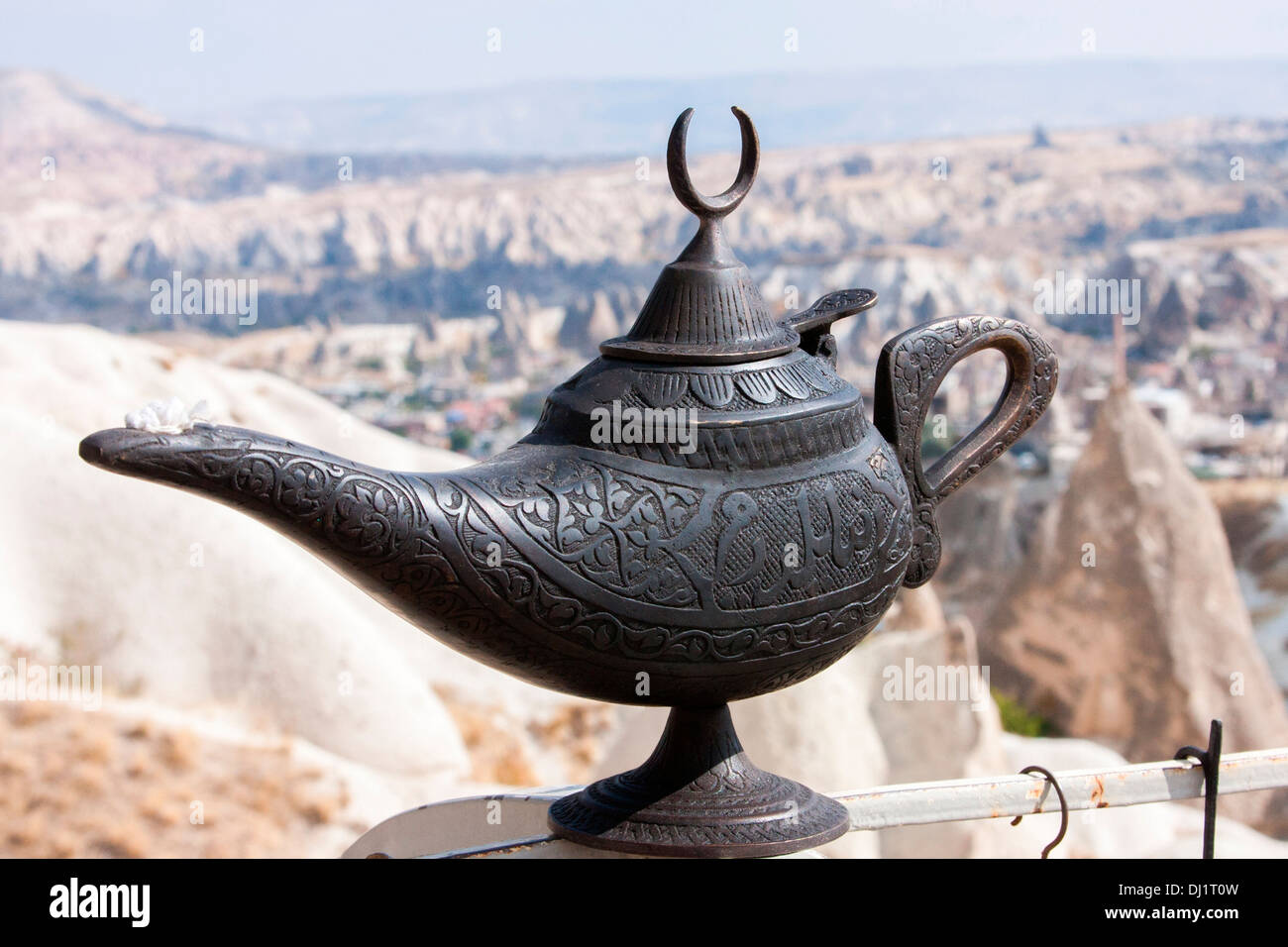 Traditional Turkish souvenir lamp displayed at a viewpoint overlooking ...