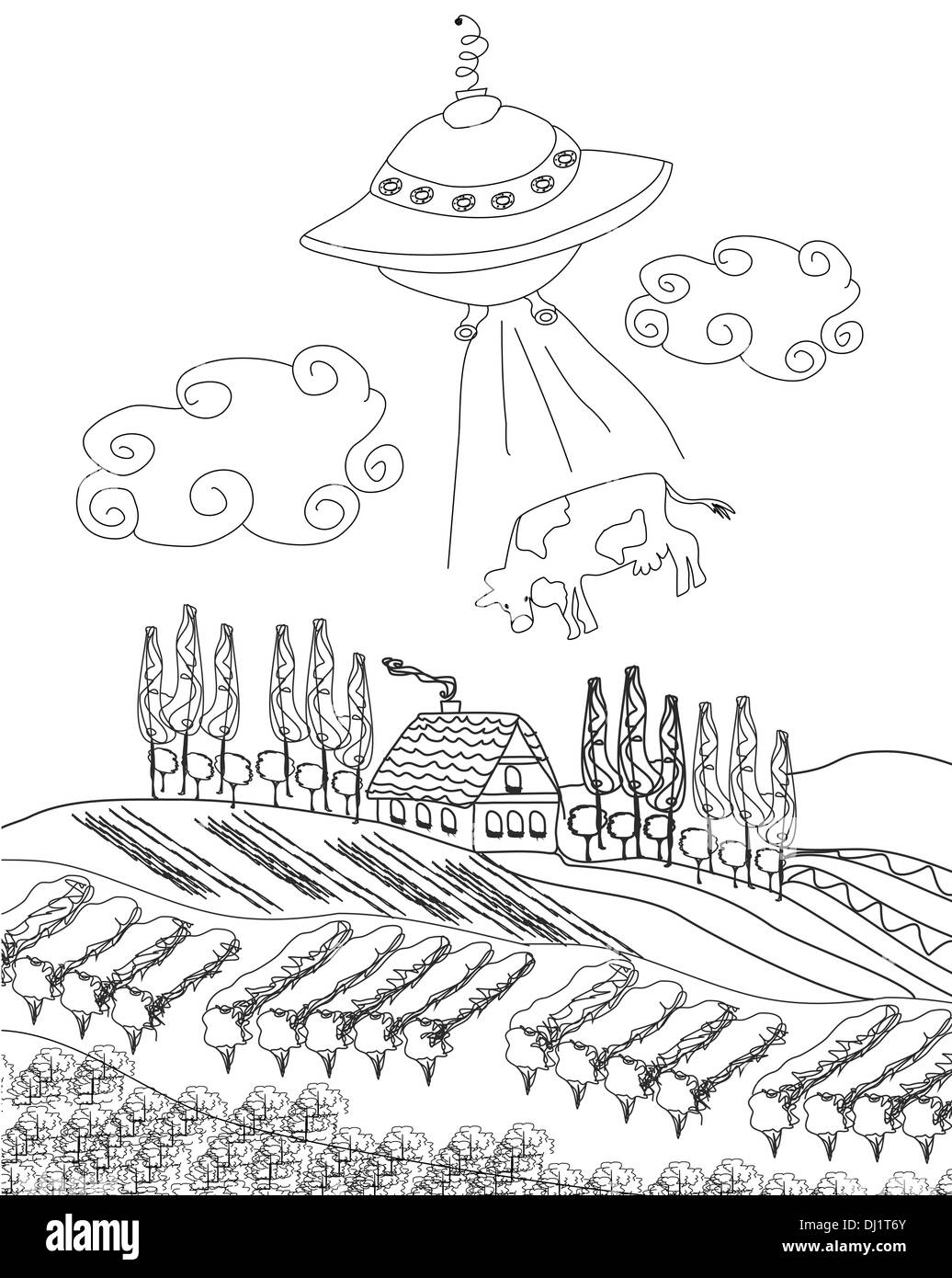 Drawing ufo aliens saucer space Black and White Stock Photos & Images ...