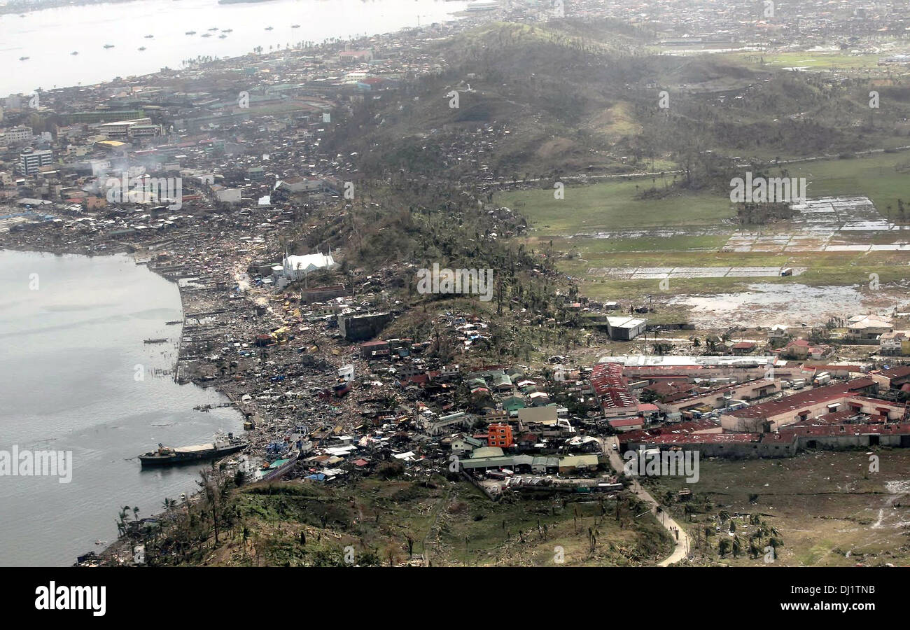 Aerial view of the damage caused by Super Typhoon Haiyan November 9 ...