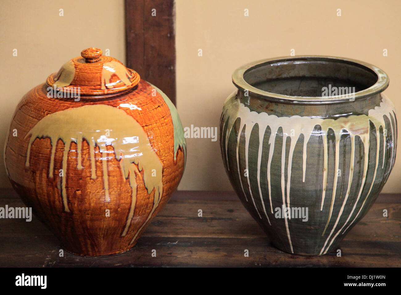 Japan, Hida, Takayama, Yoshijima Heritage House, interior, ceramic pots ...