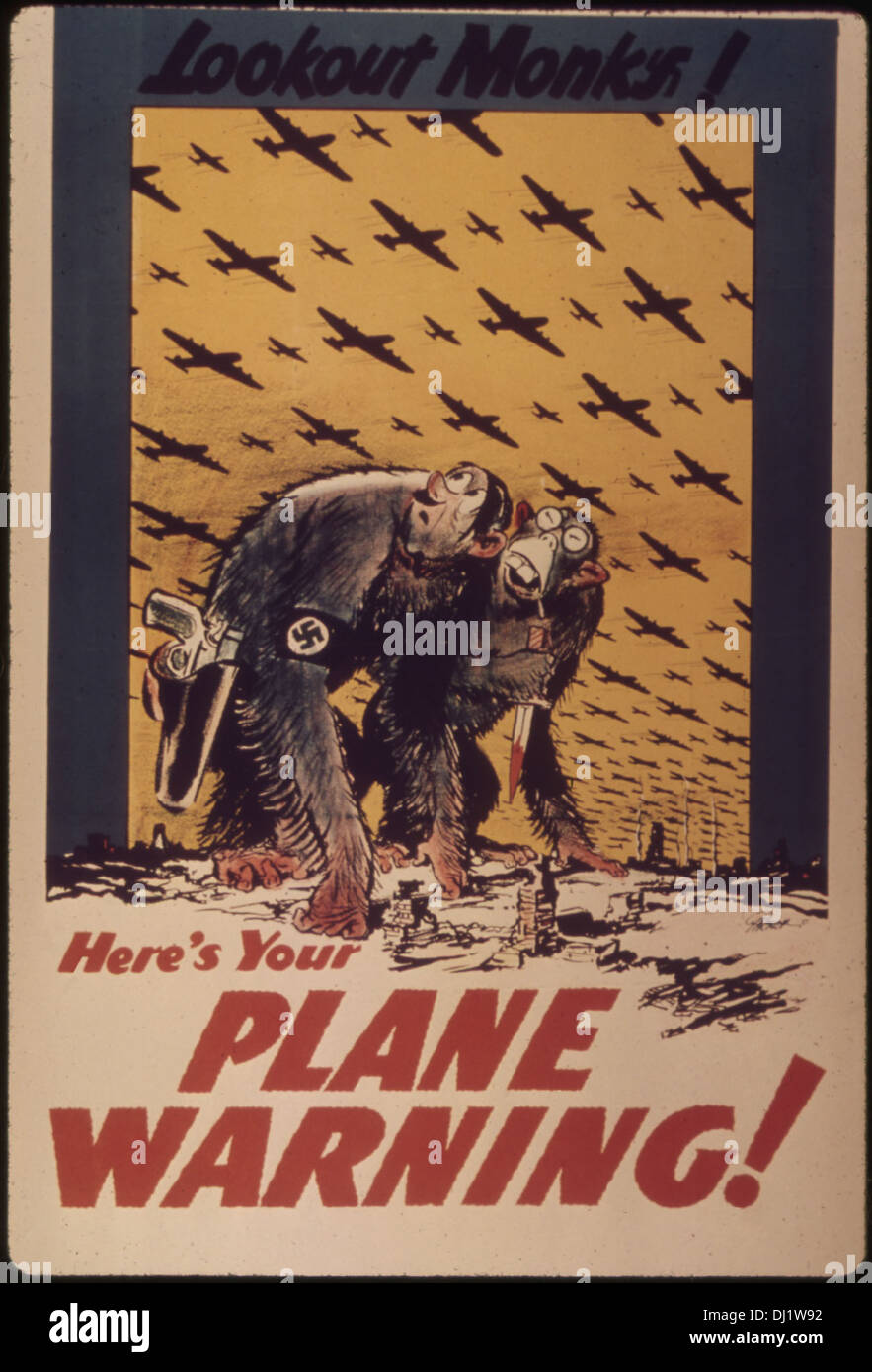 This World War II-era propaganda poster warns of enemy aircraft and ...