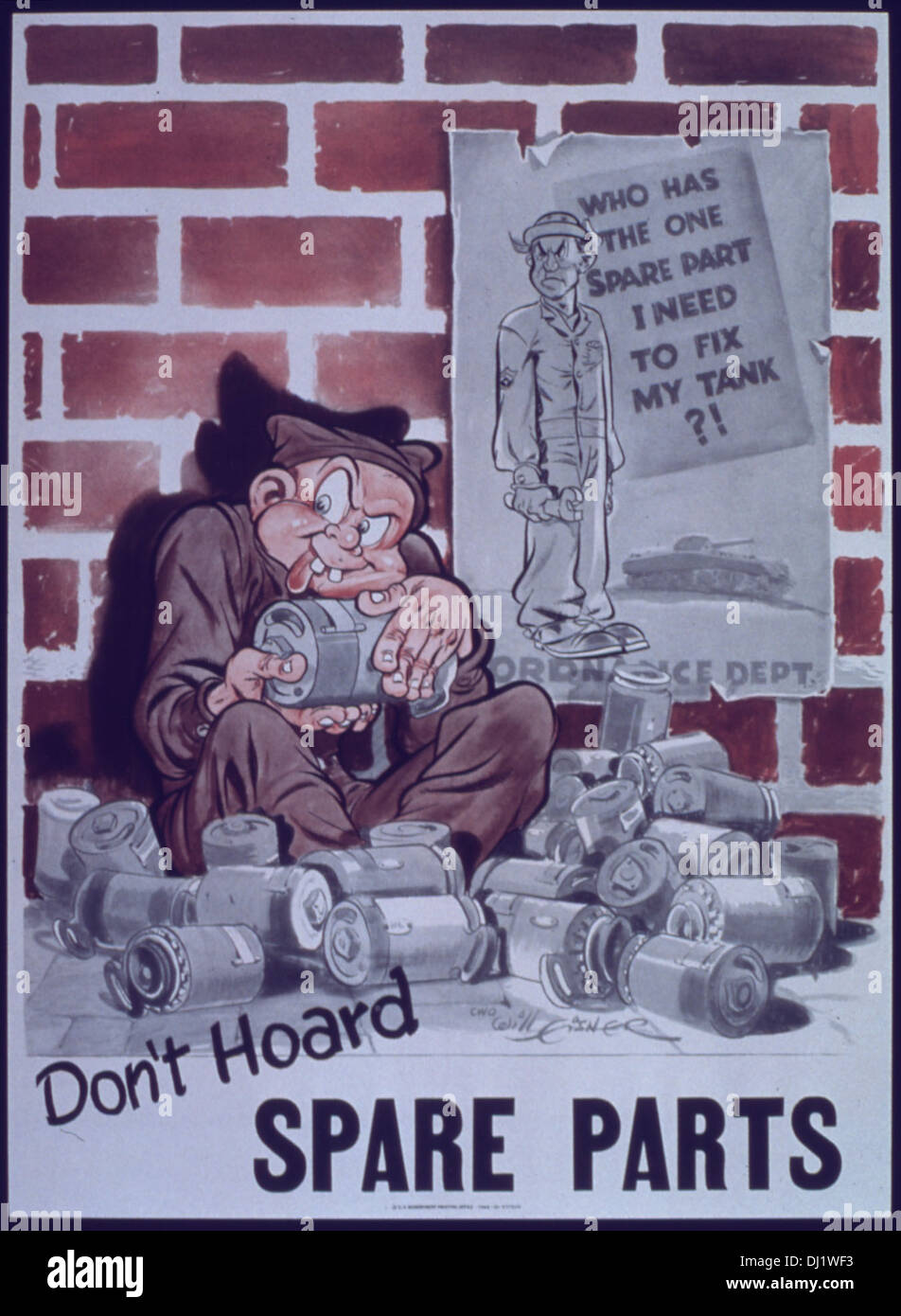 This World War II propaganda poster warns against hoarding vital spare parts, encouraging ...