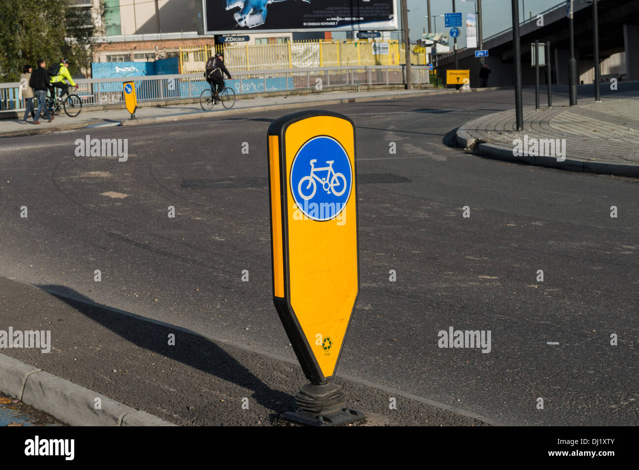 Cycling safety road signs in London Stock Photo - Alamy