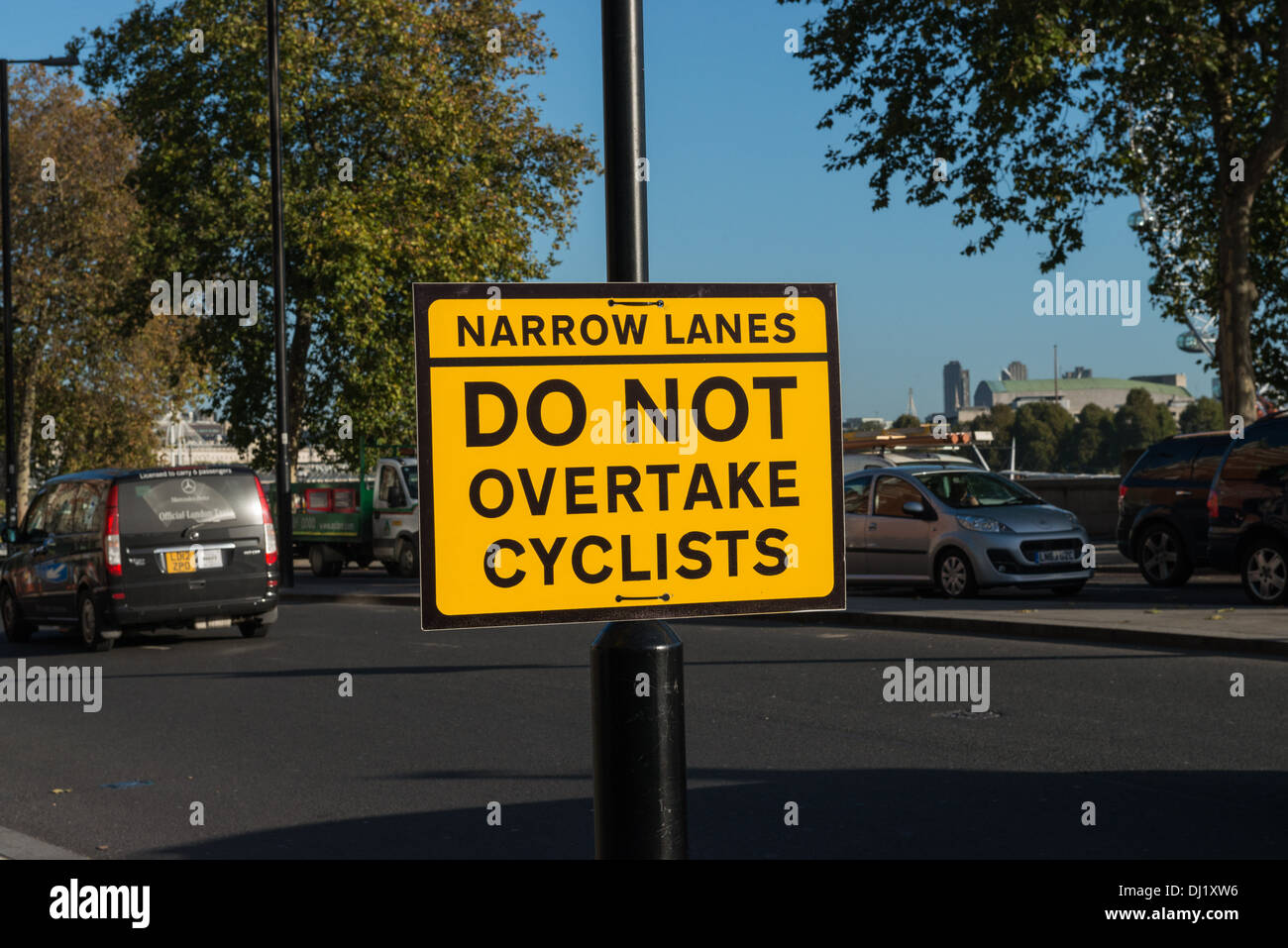 Cycling safety road signs in London Stock Photo - Alamy