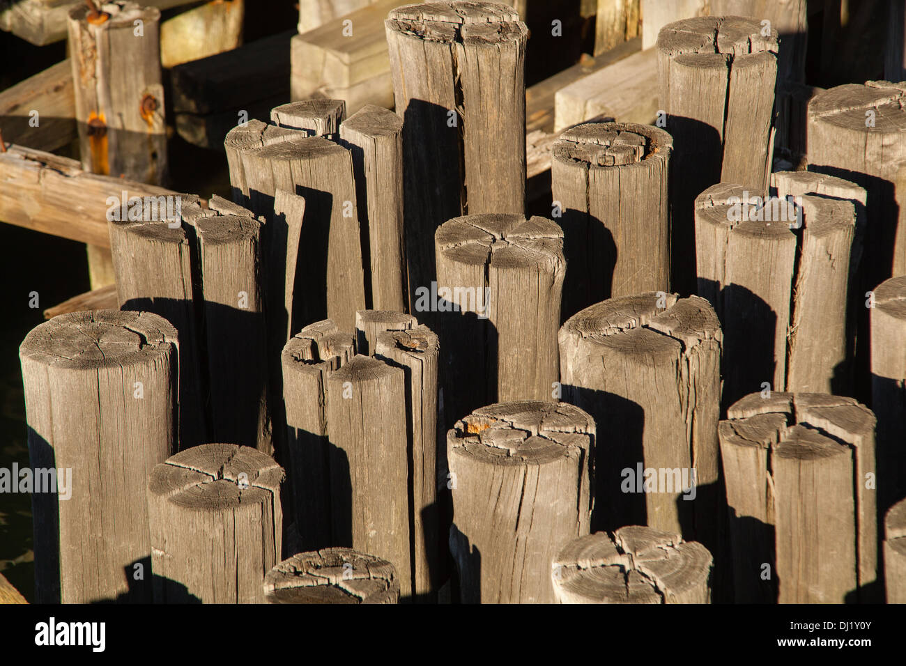 Wooden jetty pilings staten island ferry terminal hi-res stock ...