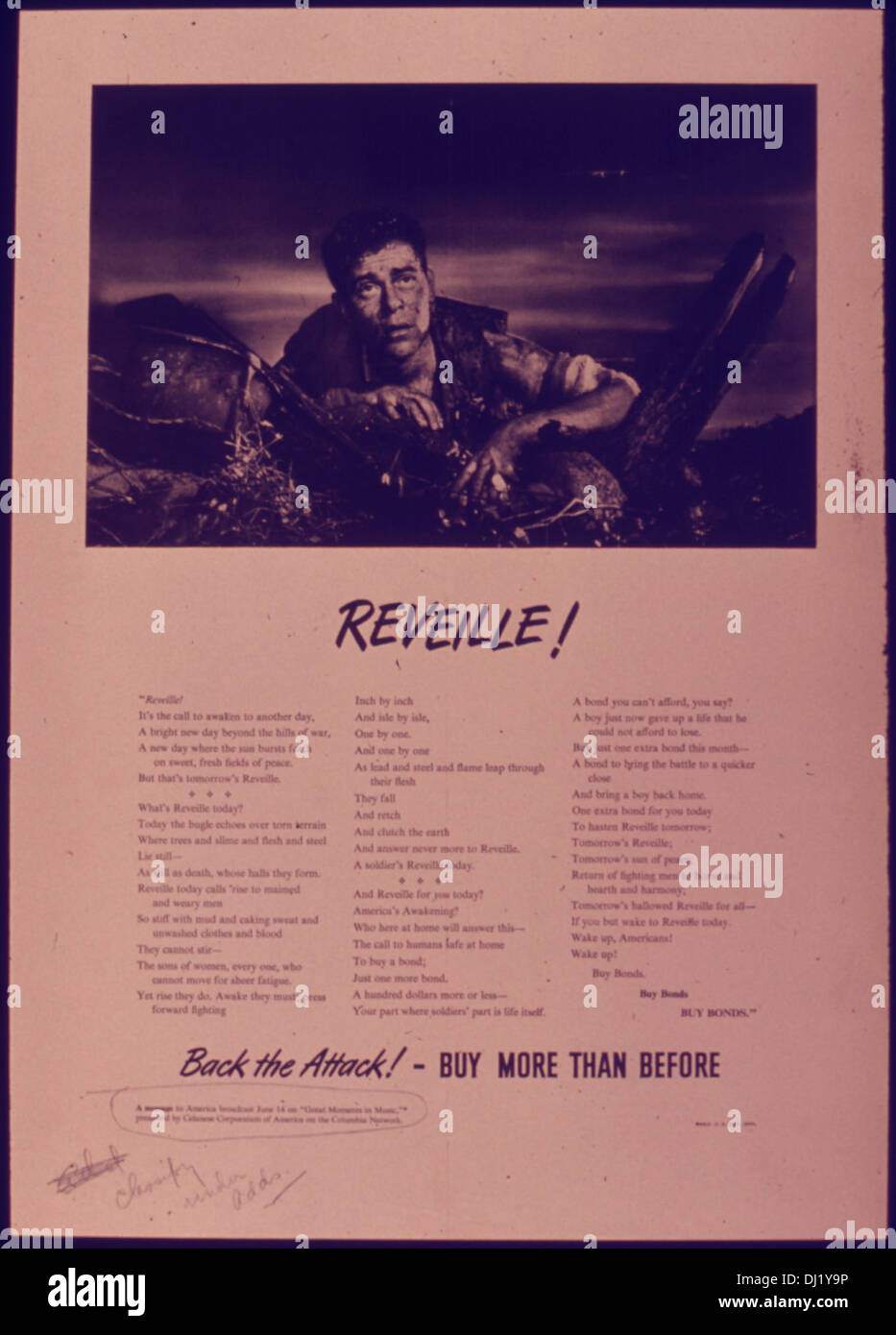 This World War II propaganda poster uses the call of Reveille to wake ...
