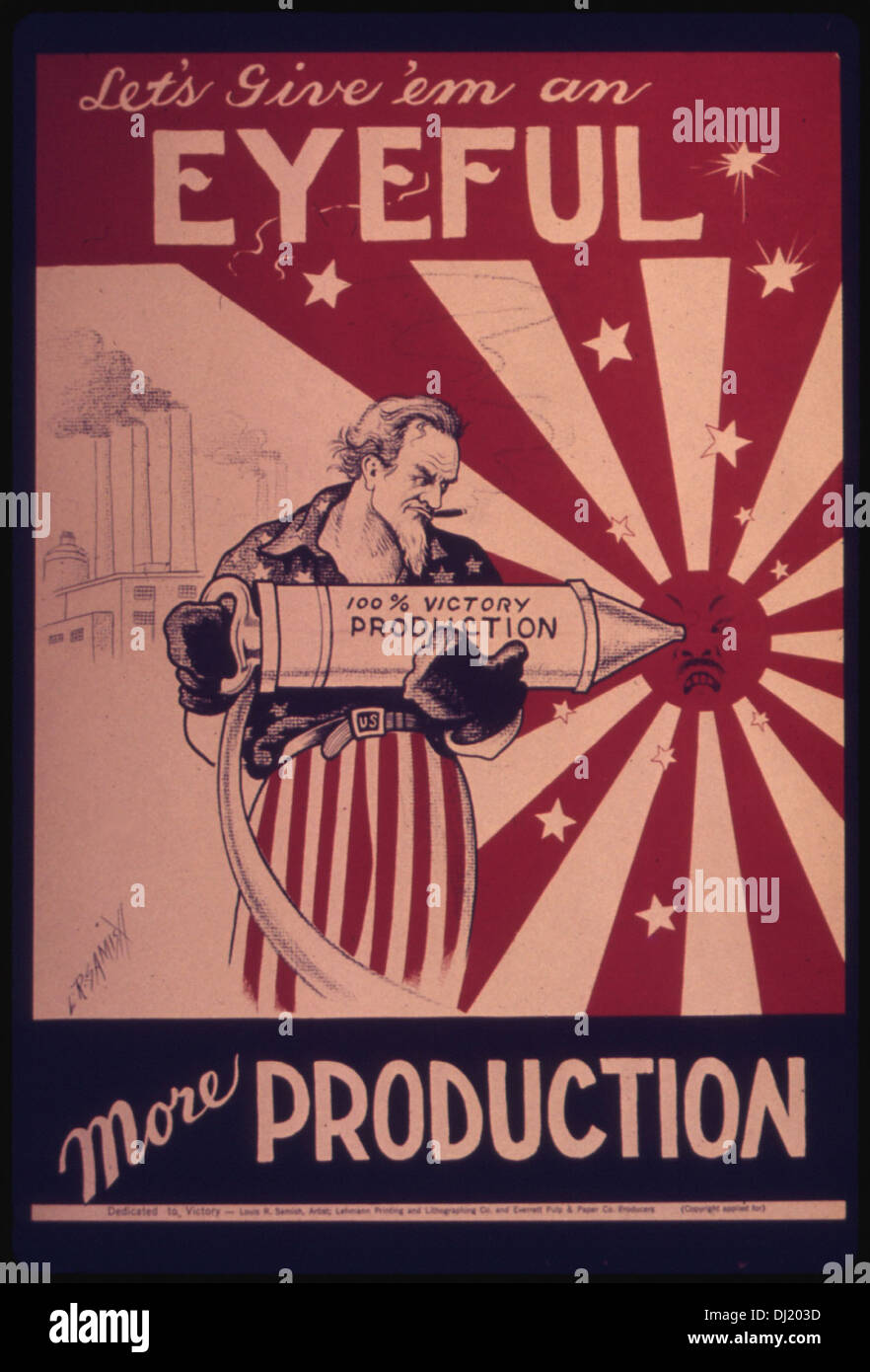 This World War II-era propaganda poster encourages increased production ...