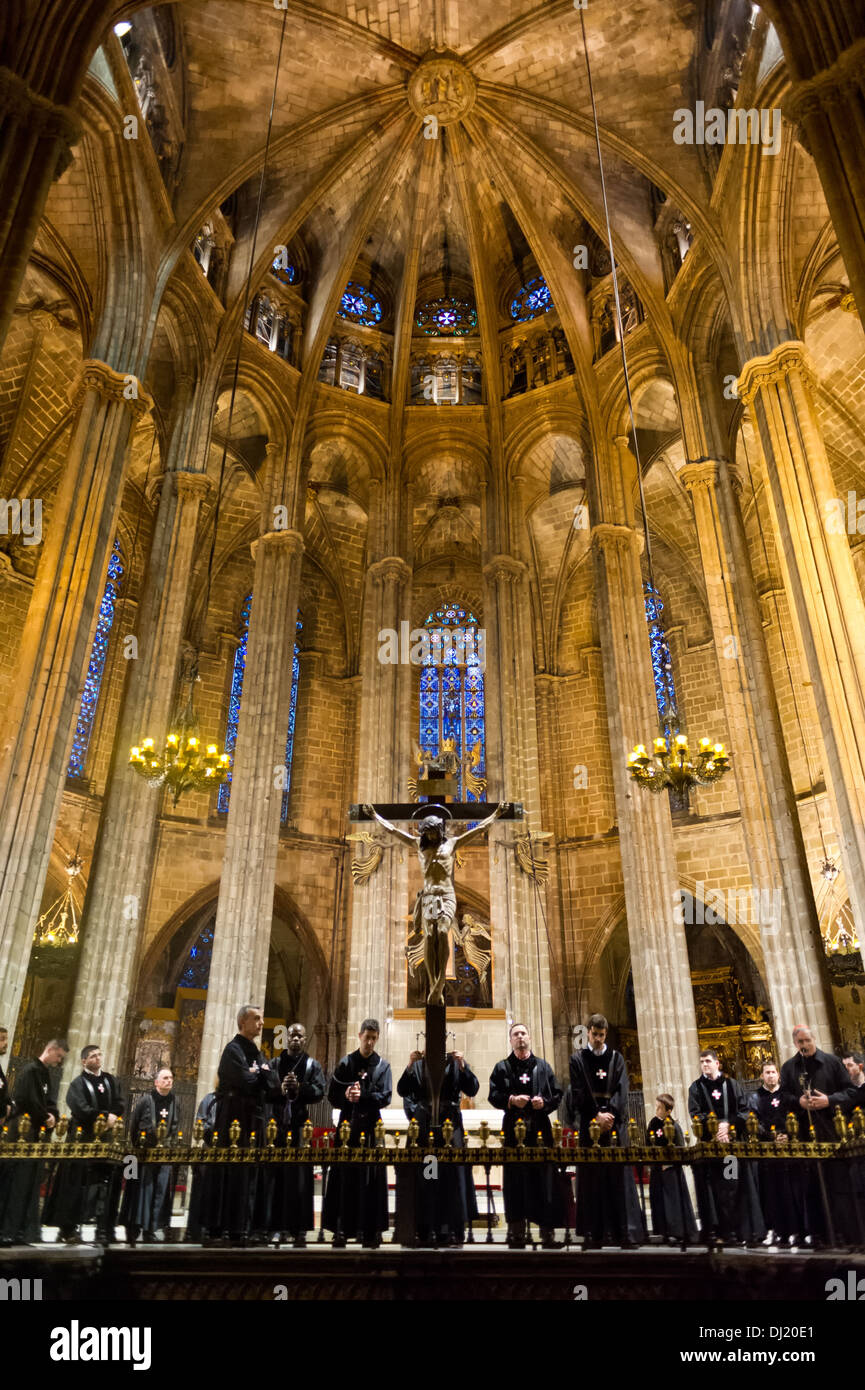Cathedral of Barcelona while running procession Stock Photo - Alamy