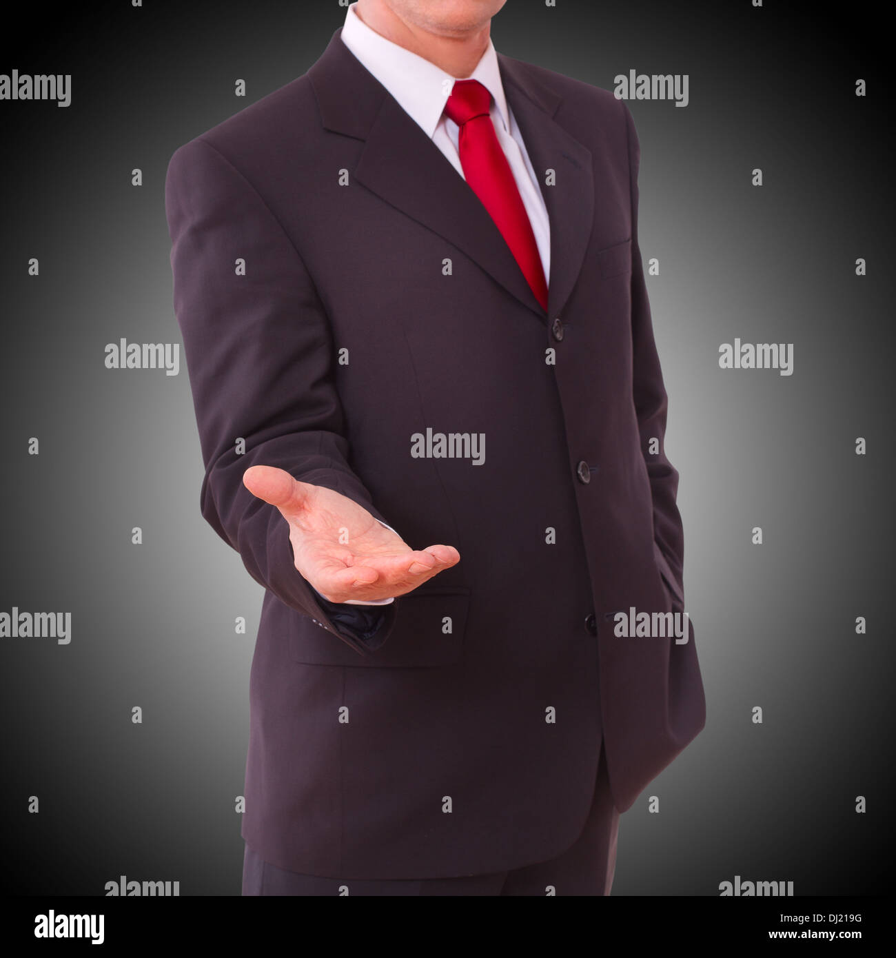 Business man with empty hand. isolated Stock Photo - Alamy