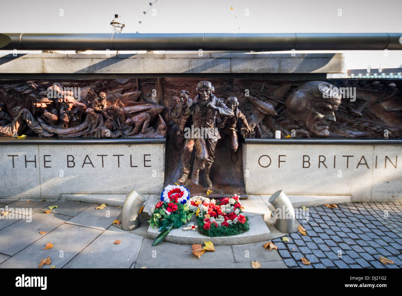 Poppy wreaths laid by the Battle of Britain war memorial London Stock ...