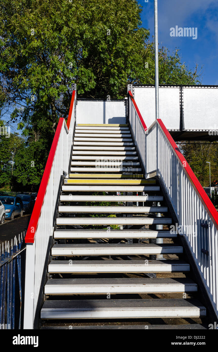 Steps leading to bridge crossing the track at Church Stretton railway ...