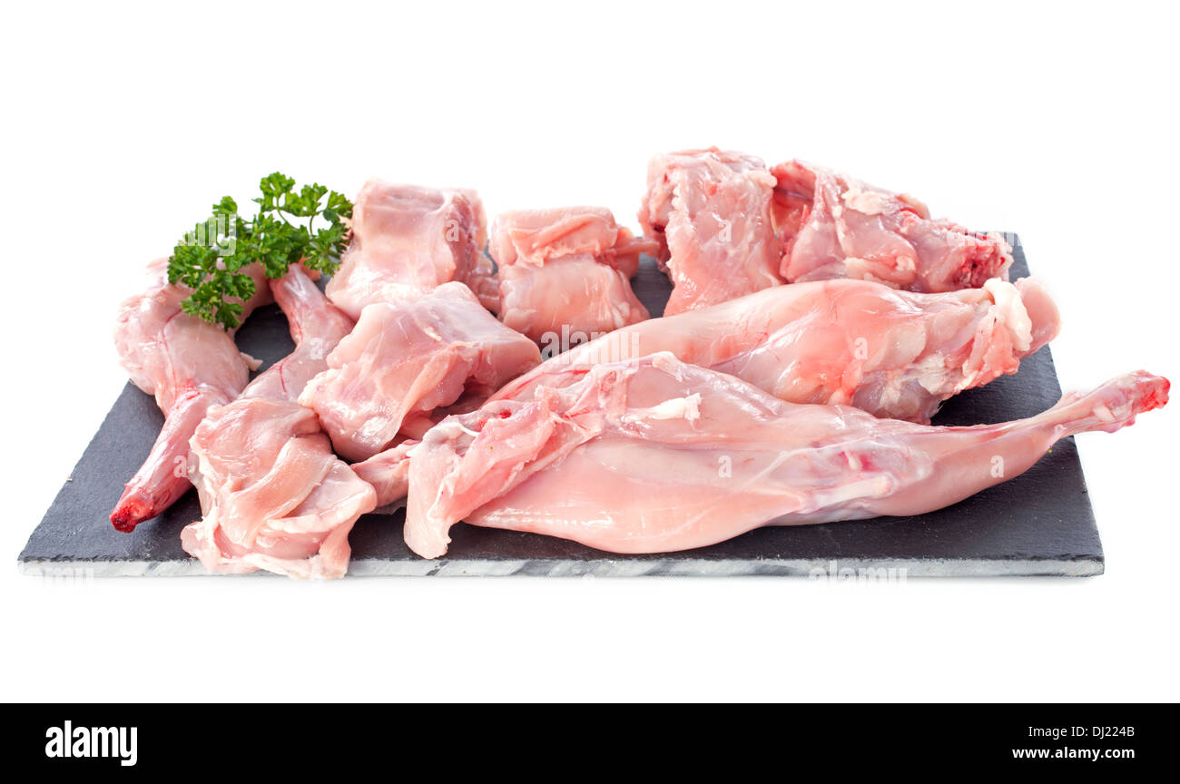 rabbit meat in front of white background Stock Photo - Alamy
