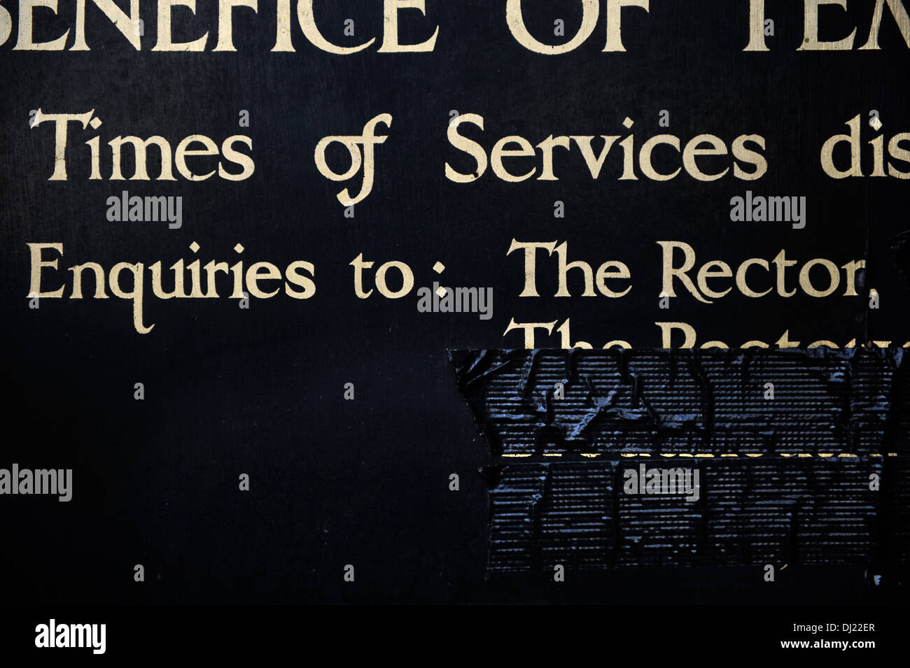 A hastily altered sign at The Church of St Peter and St Paul with the ...