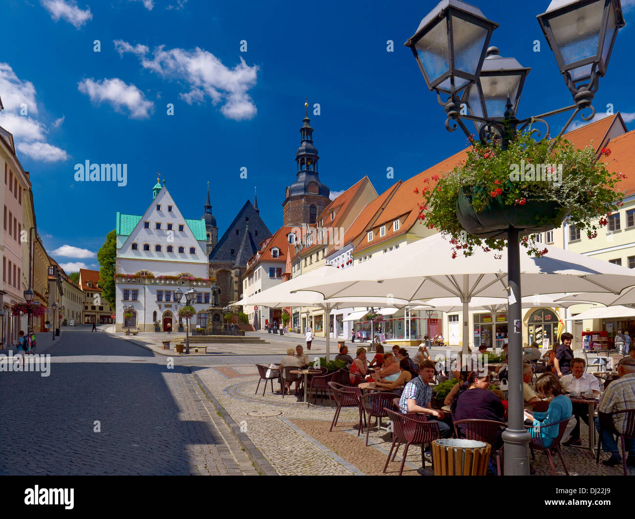 Market square with town Hall and St. Andrew's Church, Eisleben, Saxony ...