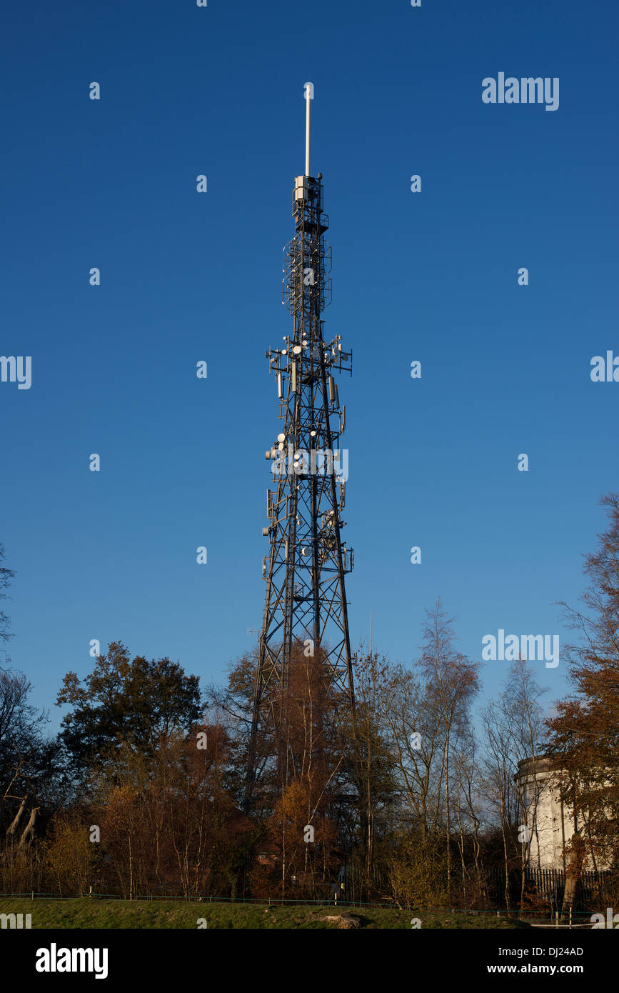 Radio Transmitting mast on the North Downs at Reigate Hill Surrey Stock ...