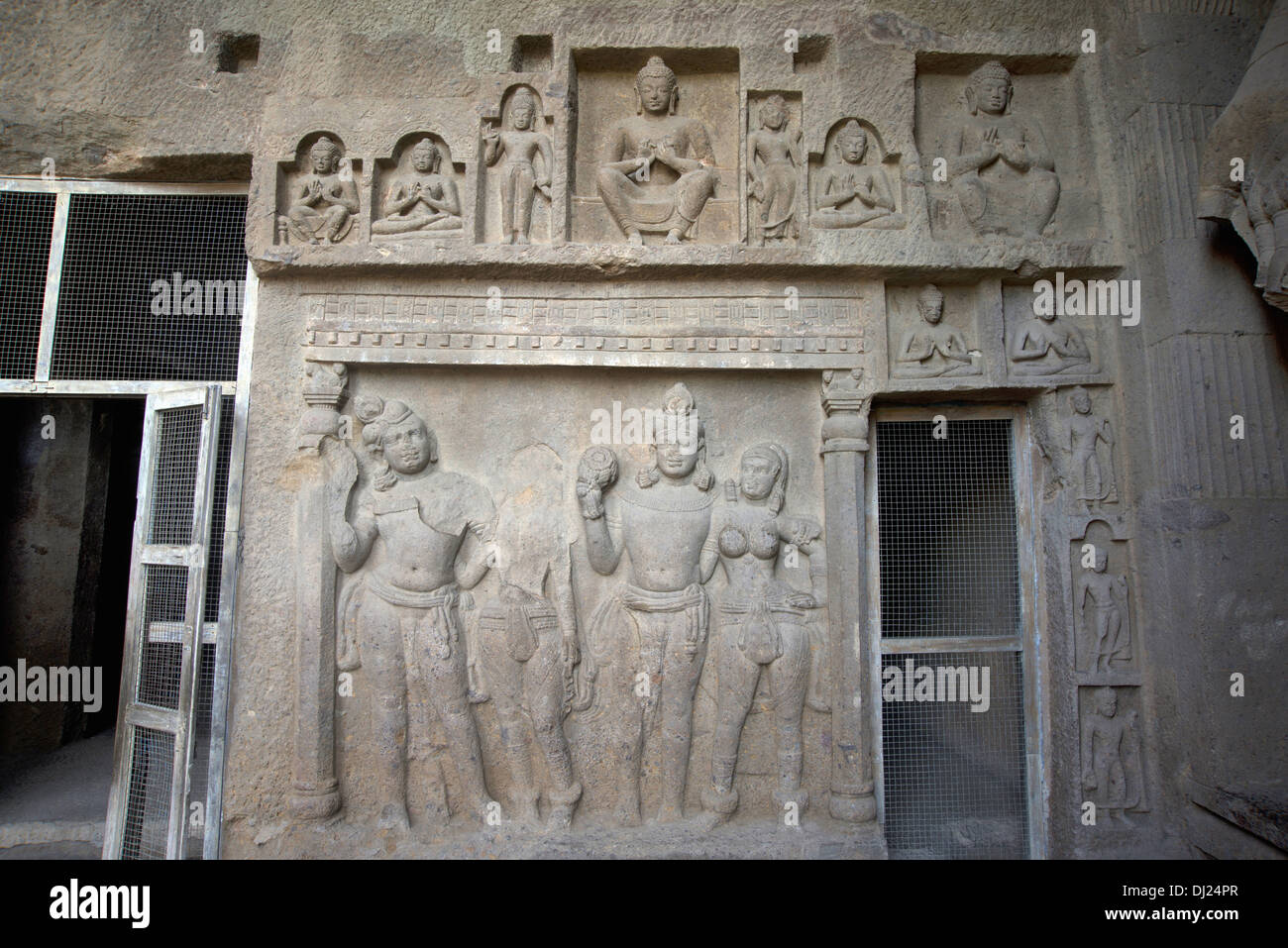 Cave 3 : Mithuna couples with Buddha images on the left of the Verandah ...