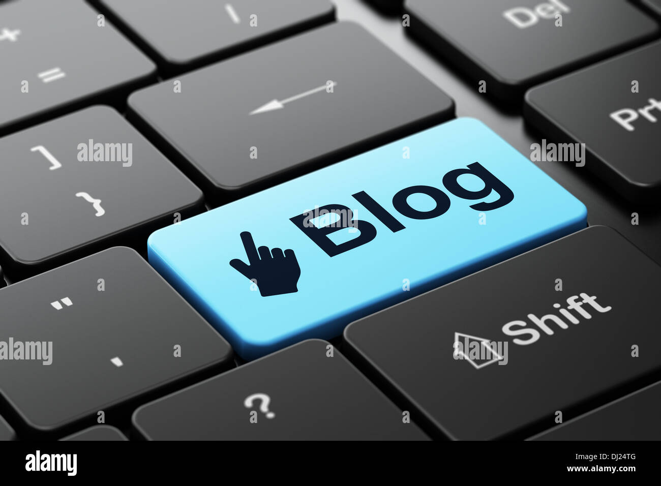 Web development concept: Mouse Cursor and Blog on keyboard Stock Photo ...