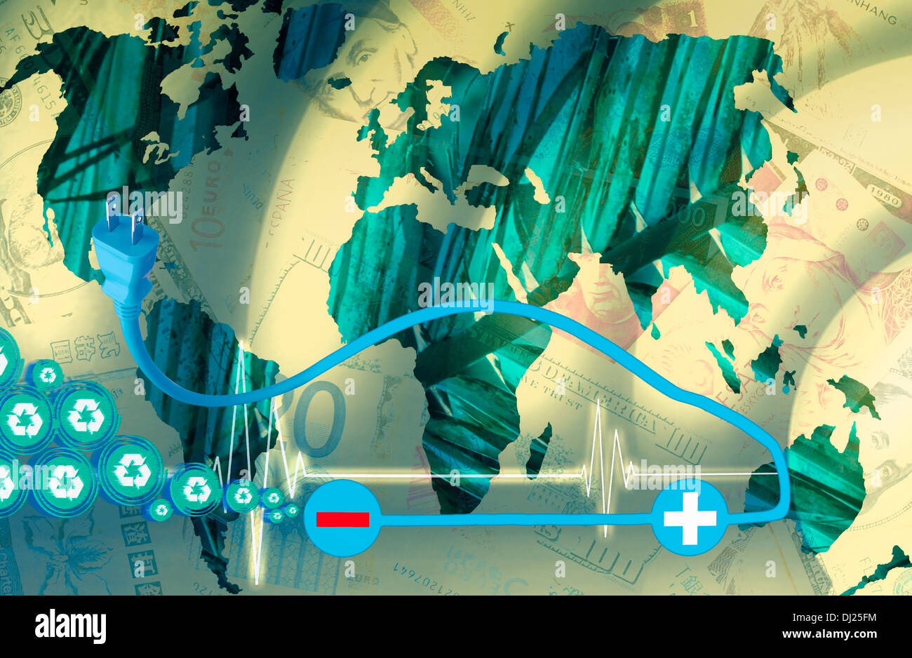 Symbol of the electric cars on World Map, Concept Stock Photo - Alamy