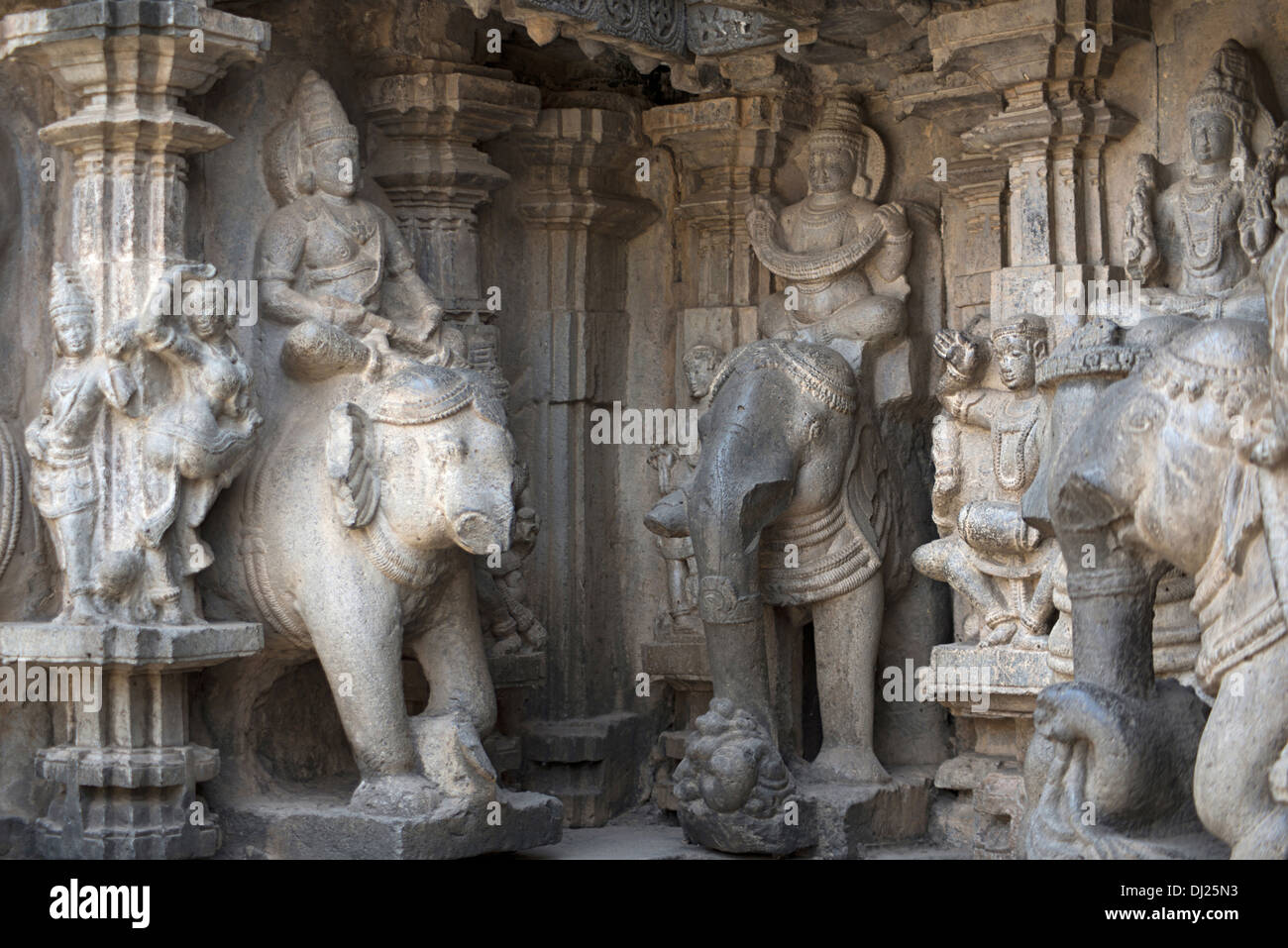 Kopeshwar temple. Elephant riders on the lowermost portion of the ...