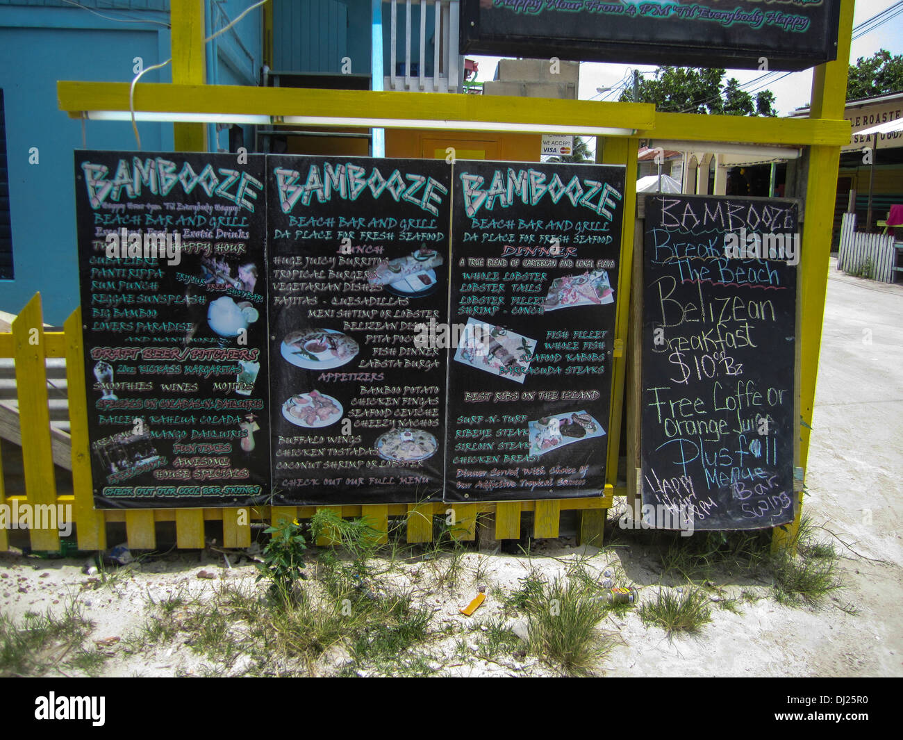 Menu of the Bambooze restaurant, Caye Caulker, Belize Stock Photo - Alamy