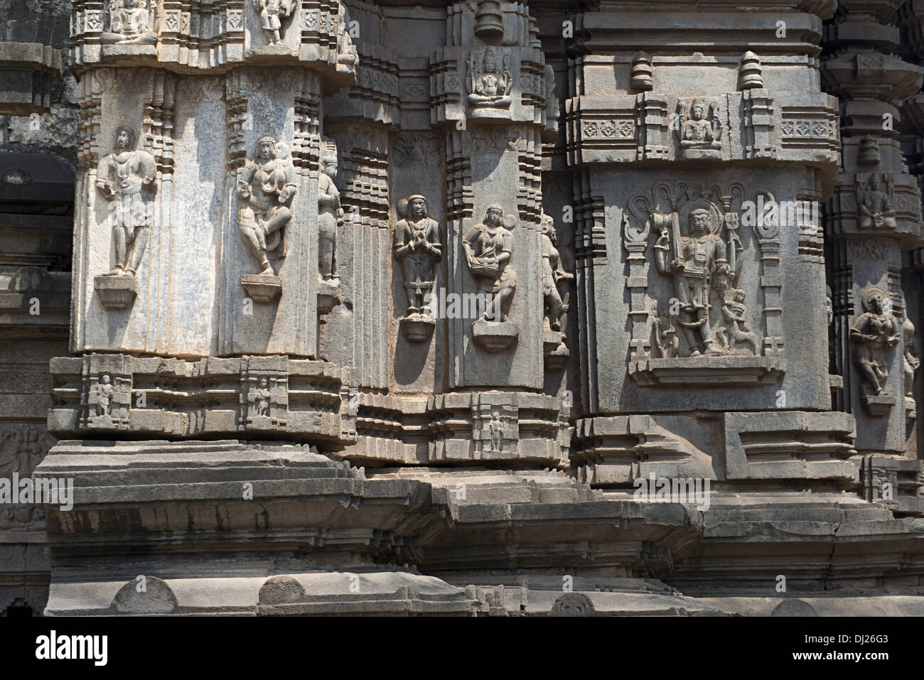 Kopeshwar temple. Dancing figures, female drummer and Lord Shiva on the ...