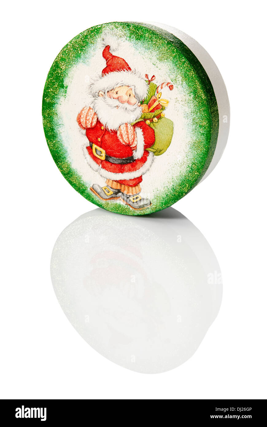 Studio shot of round gift box with santa claus Stock Photo - Alamy