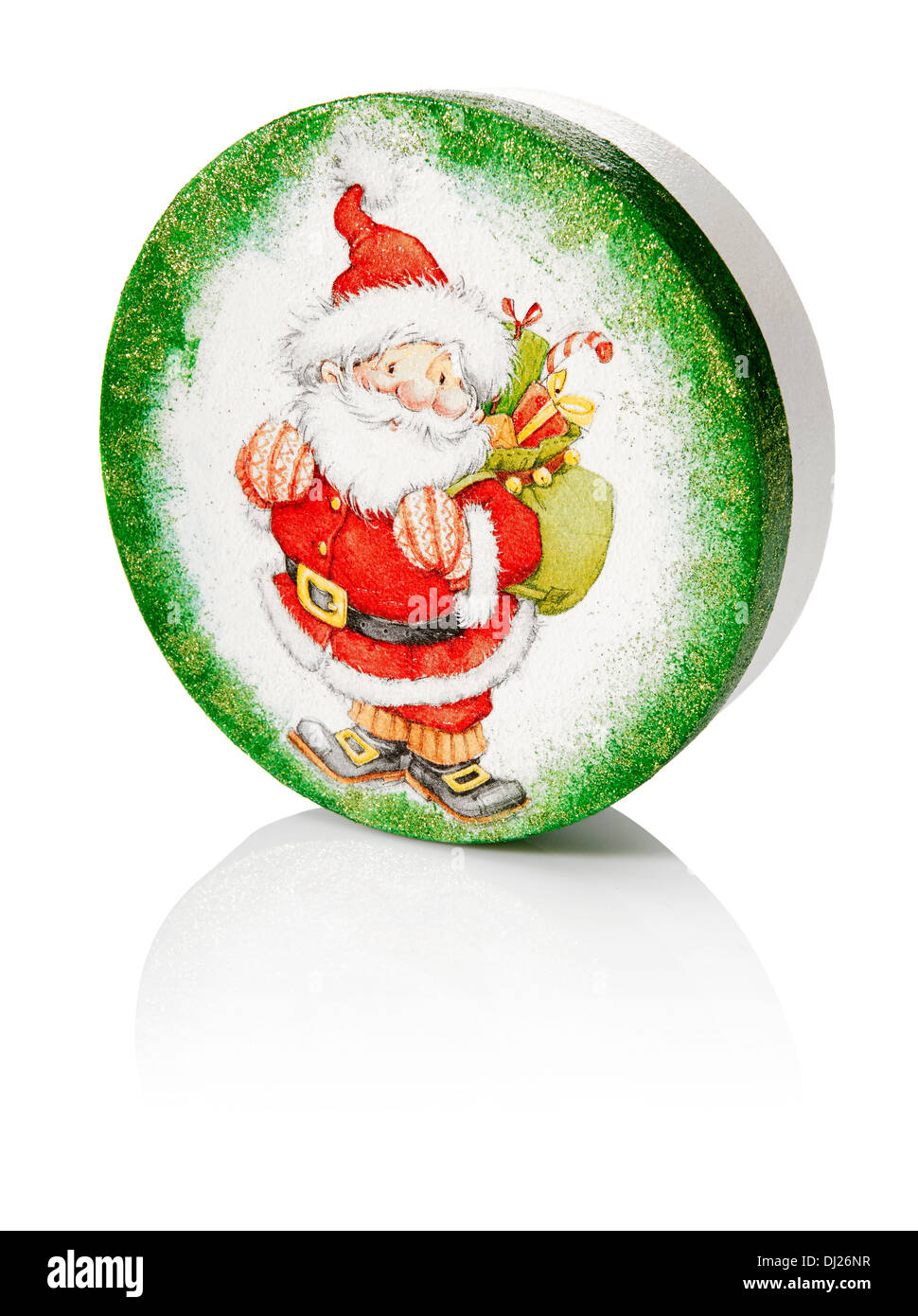 Studio shot of round gift box with santa claus Stock Photo - Alamy