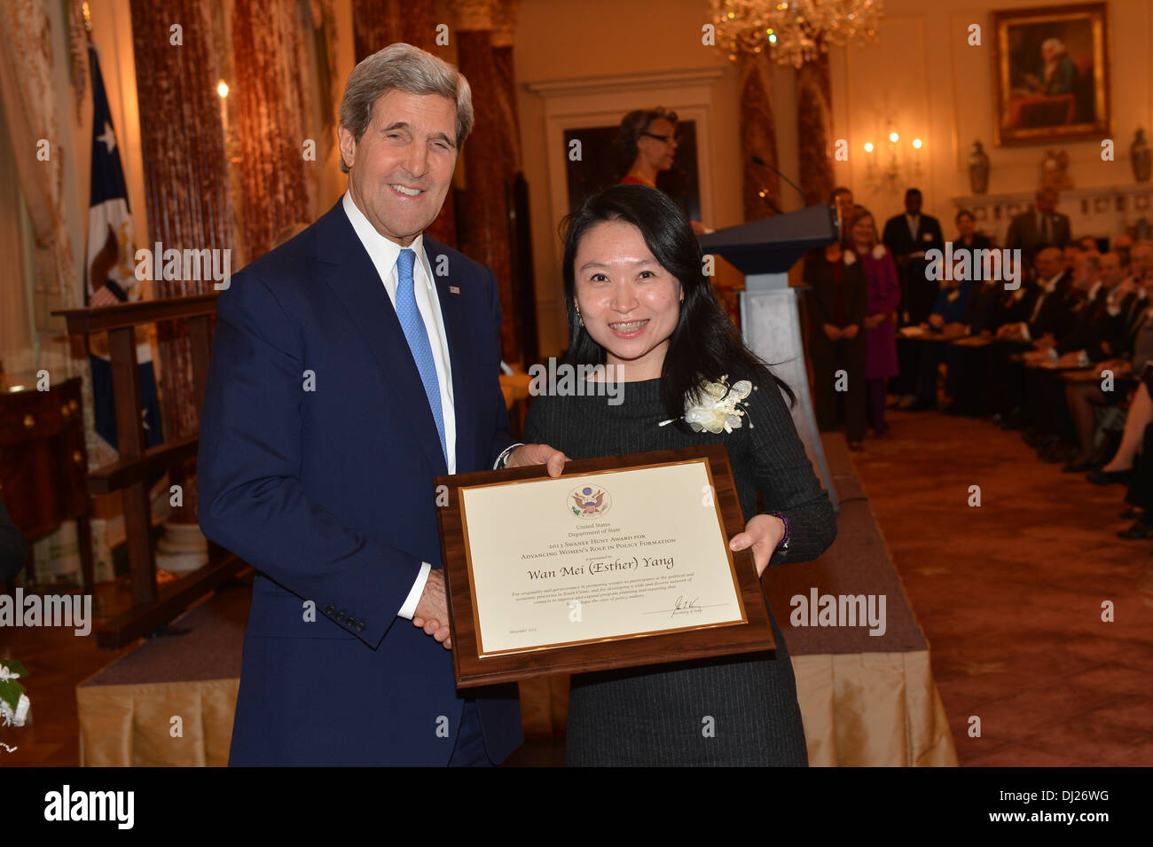 Secretary Kerry Poses for a Photo With Wan Mei (Esther) Yang Stock ...