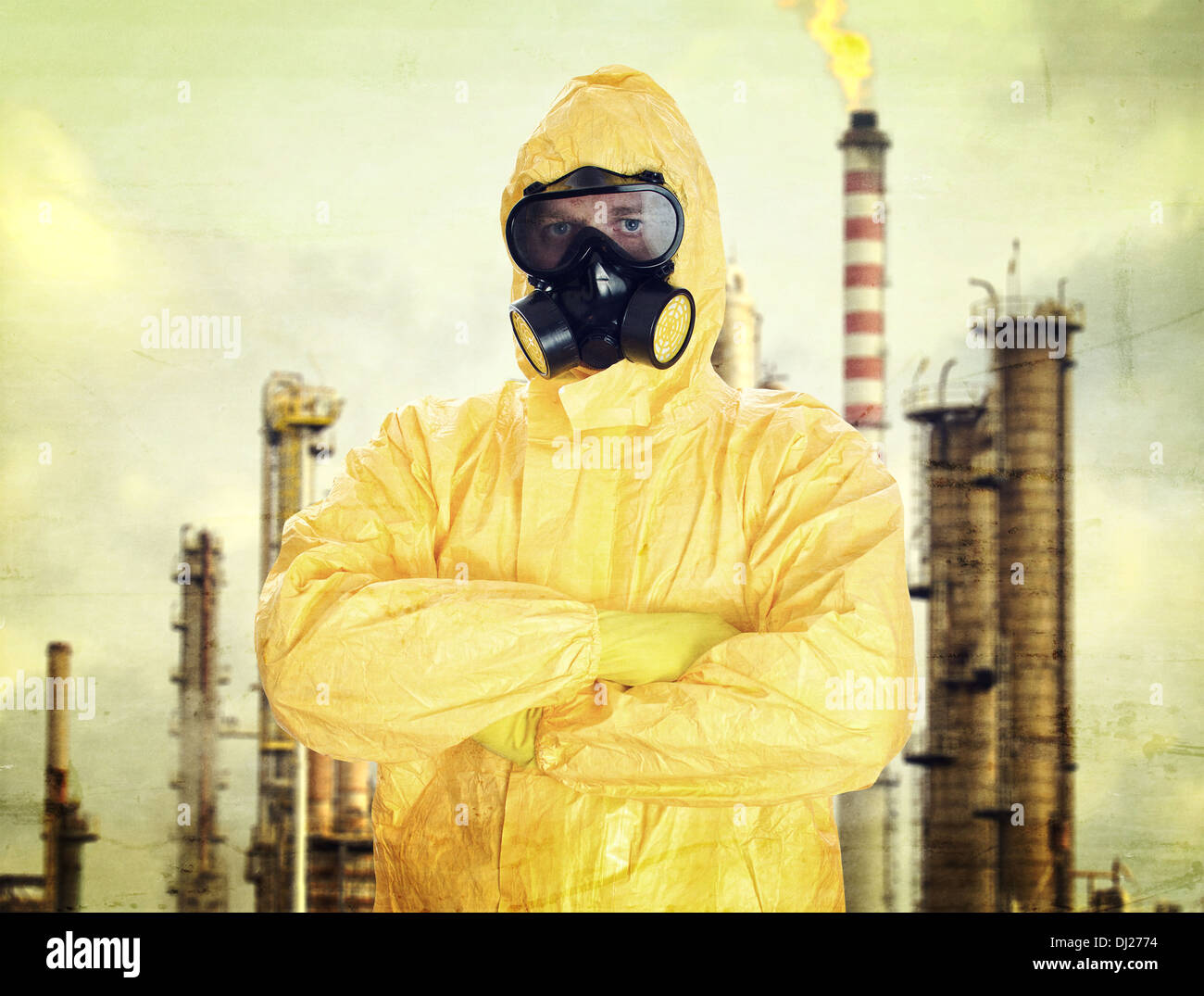 Man in chemical protective suit over factory Stock Photo - Alamy