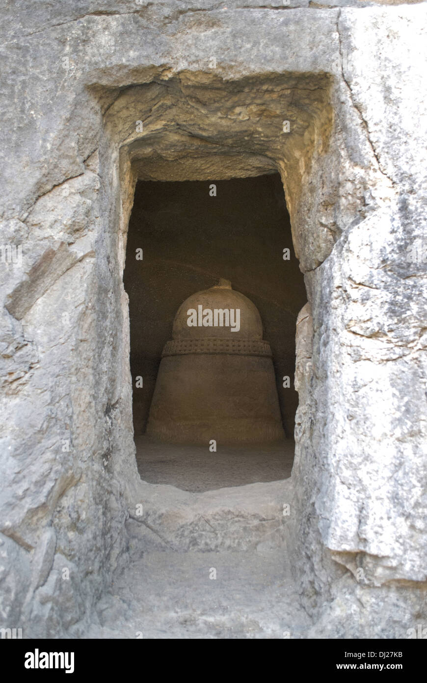 Pitalkhora Caves. Rock-cut stupa in shrine in one of the cave of Group ...