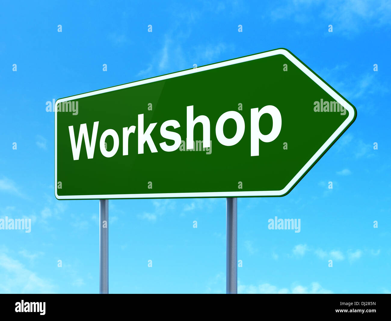 Education concept: Workshop on road sign background Stock Photo - Alamy
