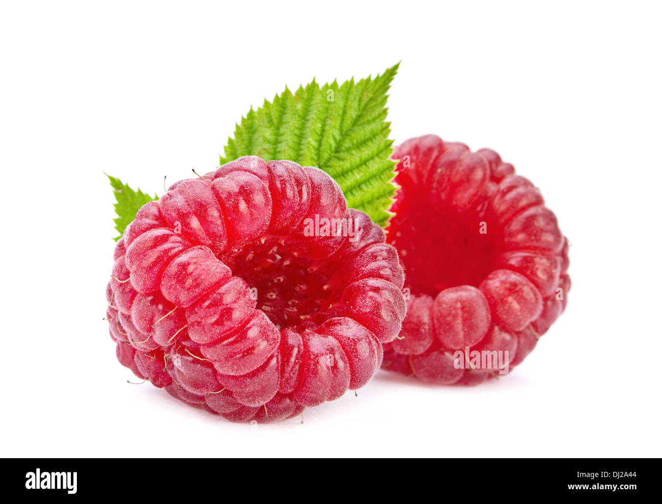 Raspberry with leaf isolated on white background Stock Photo - Alamy