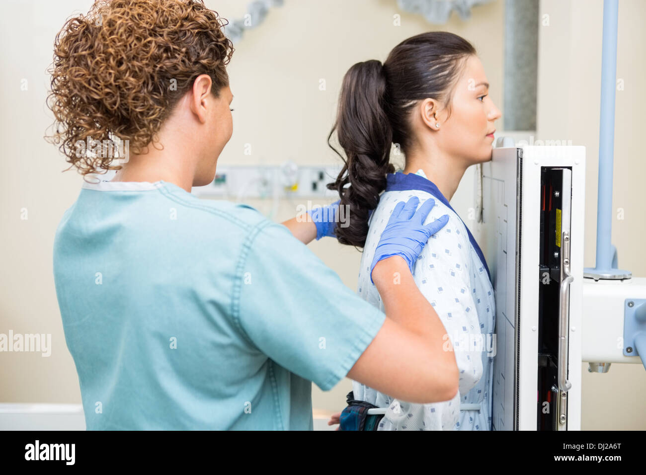 Nurse Preparing Patient For Chest Xray Stock Photo - Alamy