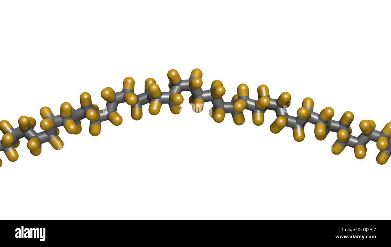 Polytetrafluoroethylene (PTFE) polymer - linear fragment (detail). Used ...