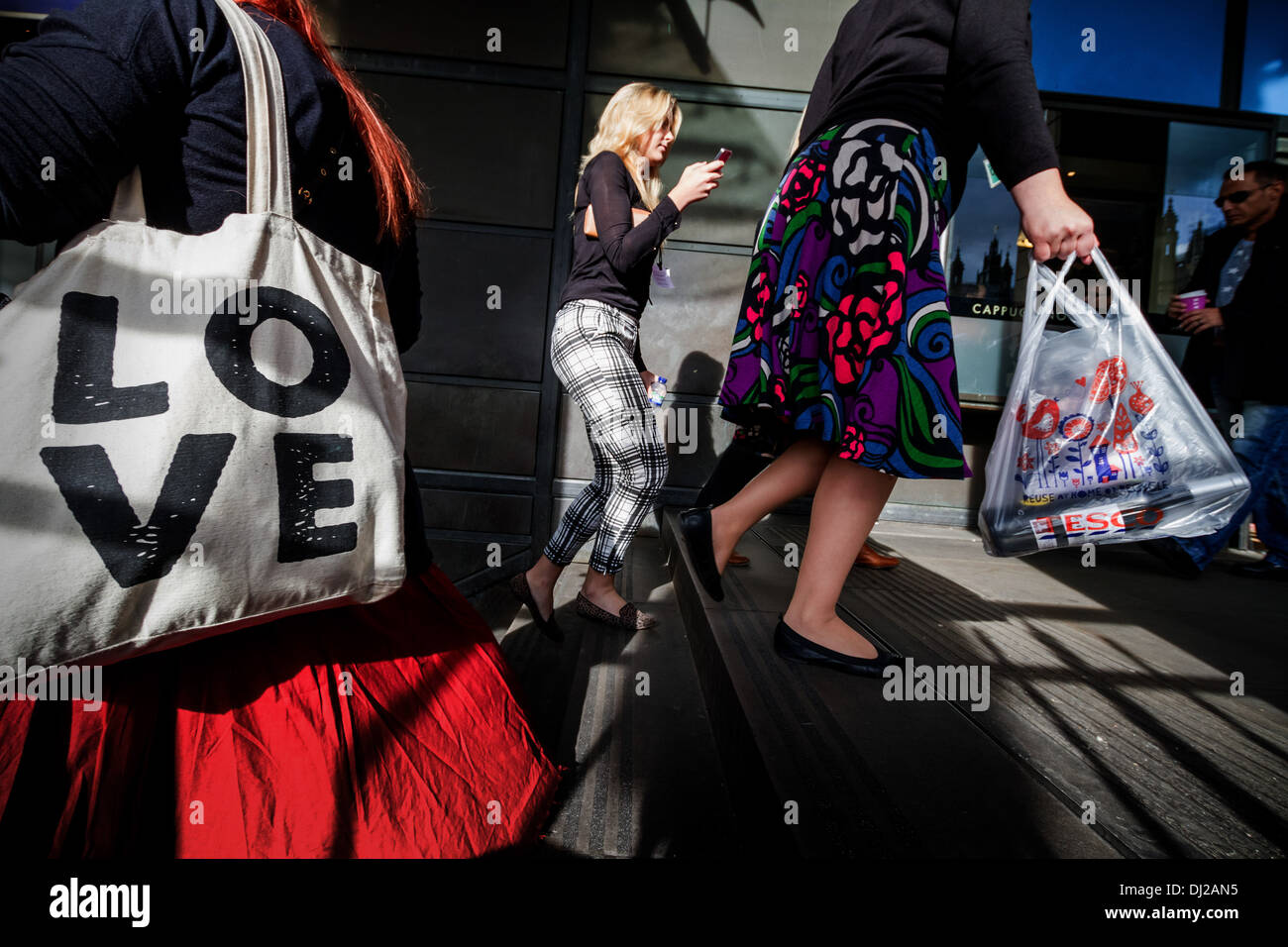 Rush hour work commuters exiting Westminster underground station in ...