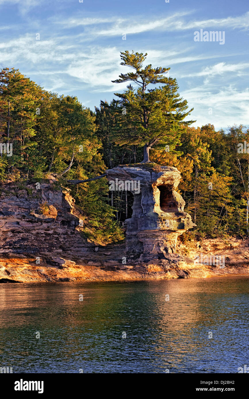 Large pine tree grows atop Chapel Rock along Lake Superior in Pictured ...